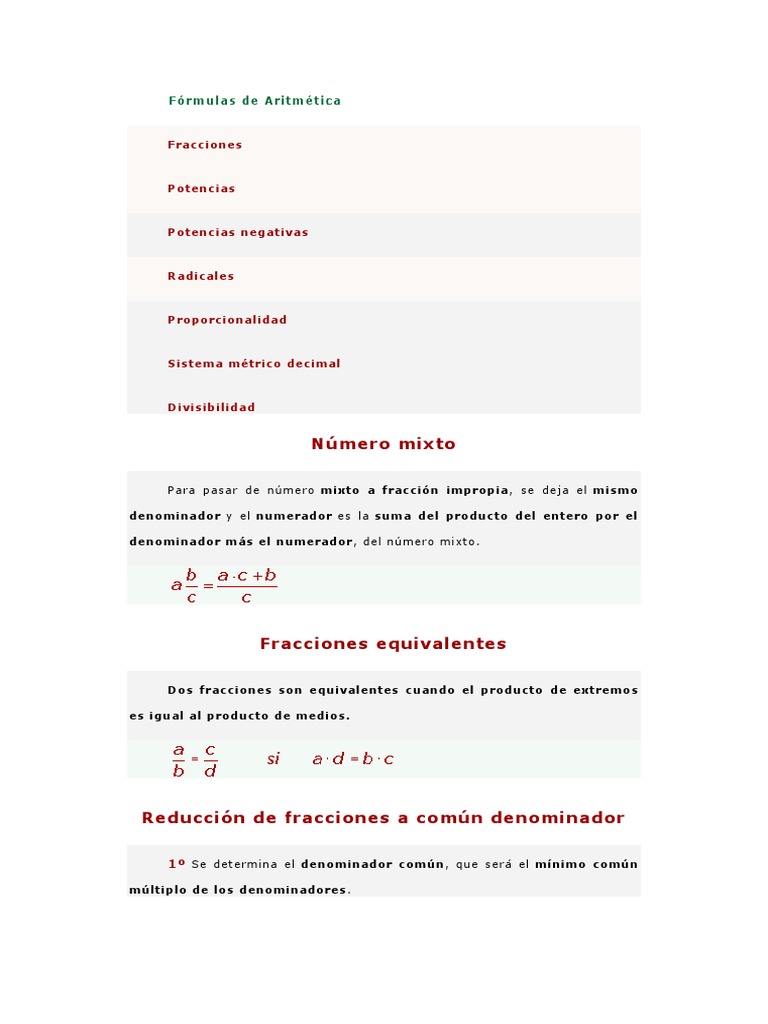 Fórmulas de Aritmética | PDF