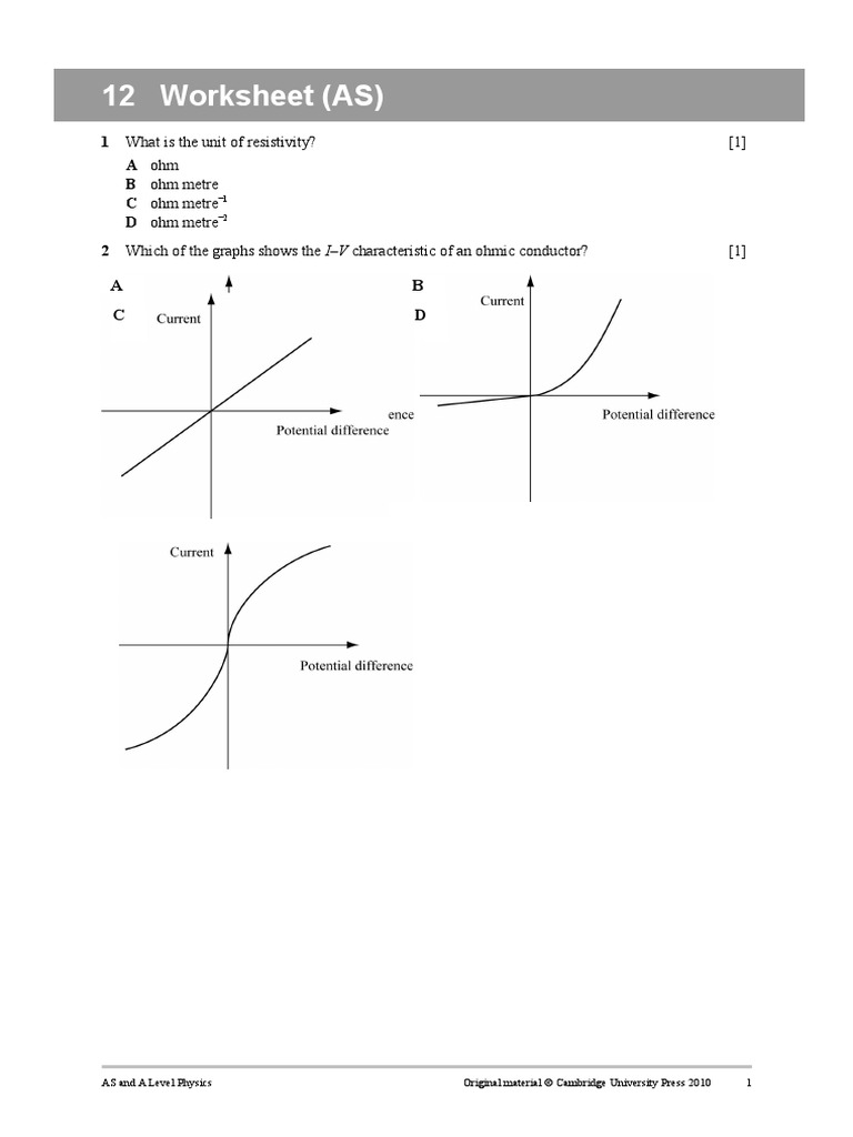 Worksheet 12 | PDF | Electrical Resistivity And Conductivity ...