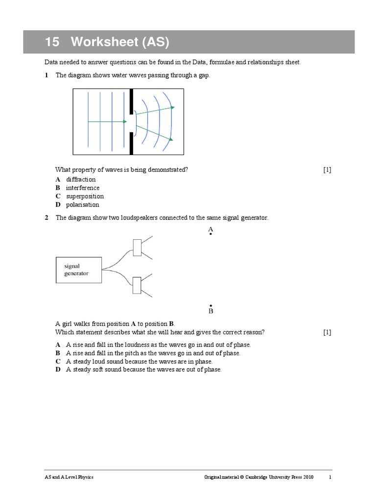 Worksheet 15 PDF | PDF | Interference (Wave Propagation) | Diffraction