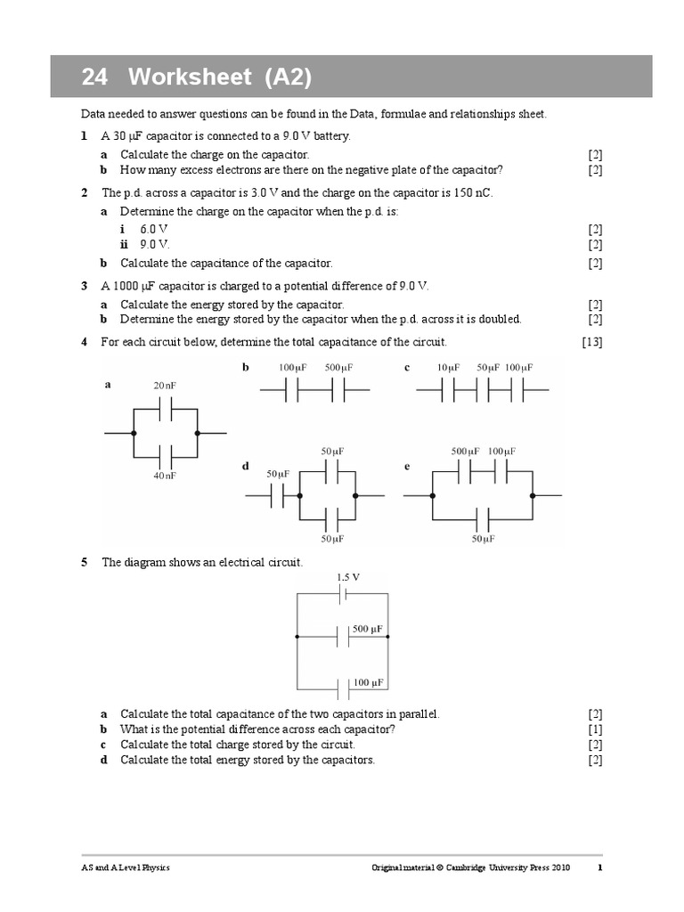 Worksheet 24 | PDF | Series And Parallel Circuits | Capacitor