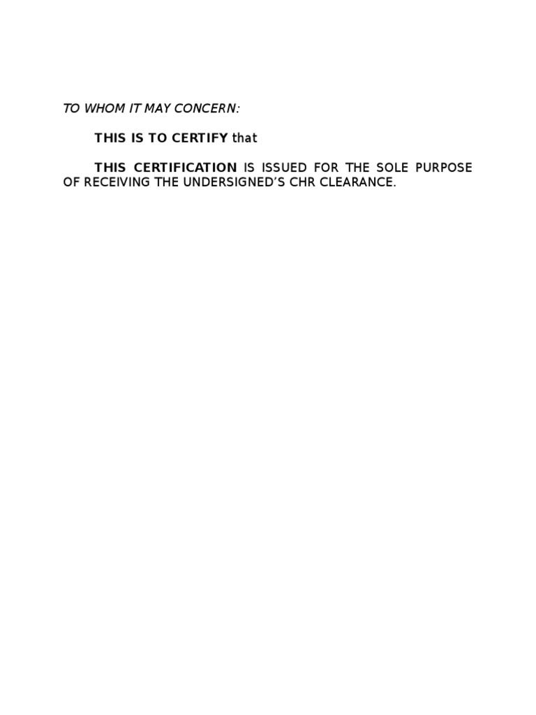Certification for CHR Clearance | PDF