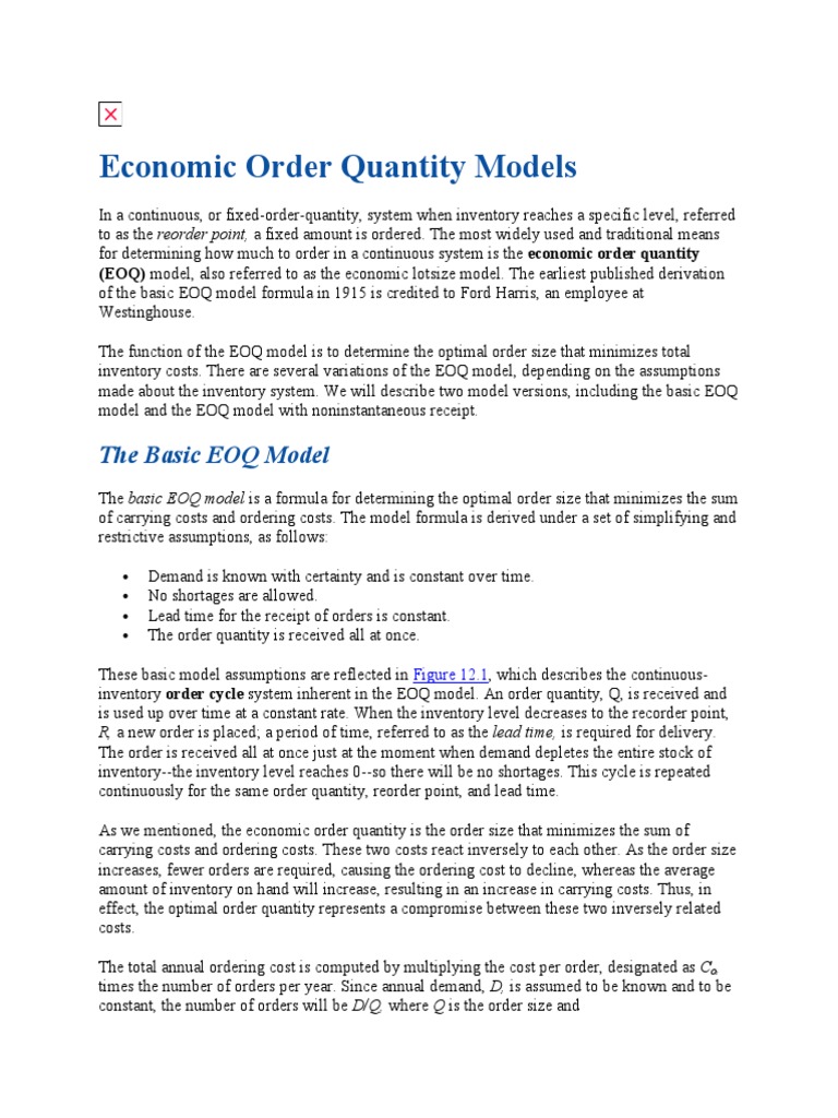 Economic Order Quantity Models | PDF | Inventory | Demand