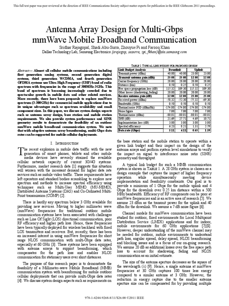 Antenna Array Design For Multi-Gbps Mmwave Mobile Broadband ...