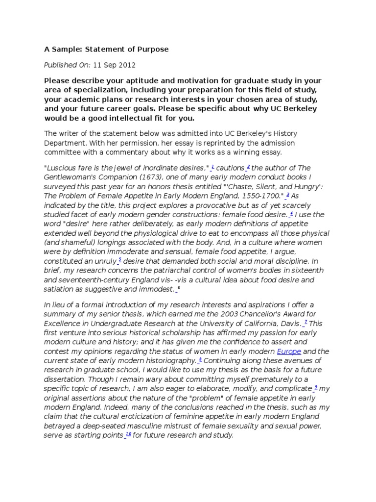 A Sample SOP UC Berkeley | Academia | Schools