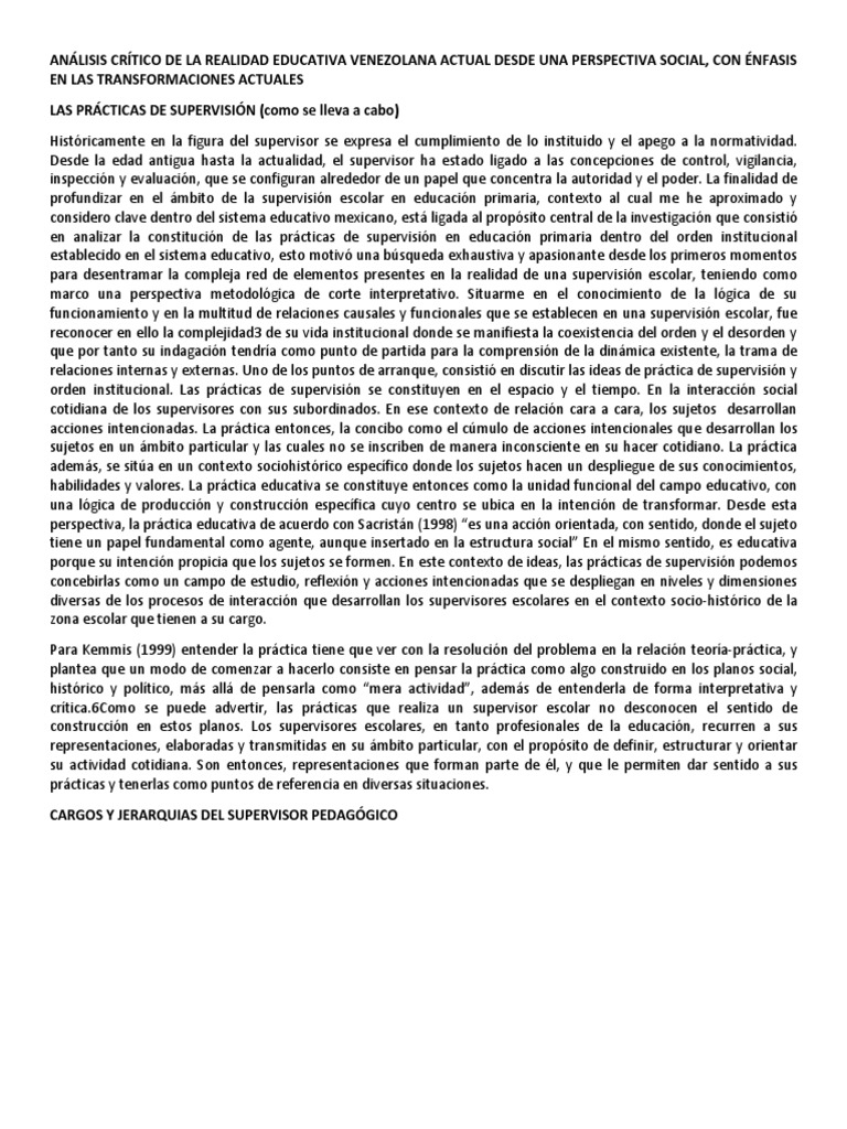 Análisis Crítico De La Realidad Educativa Venezolana Actual Desde Una