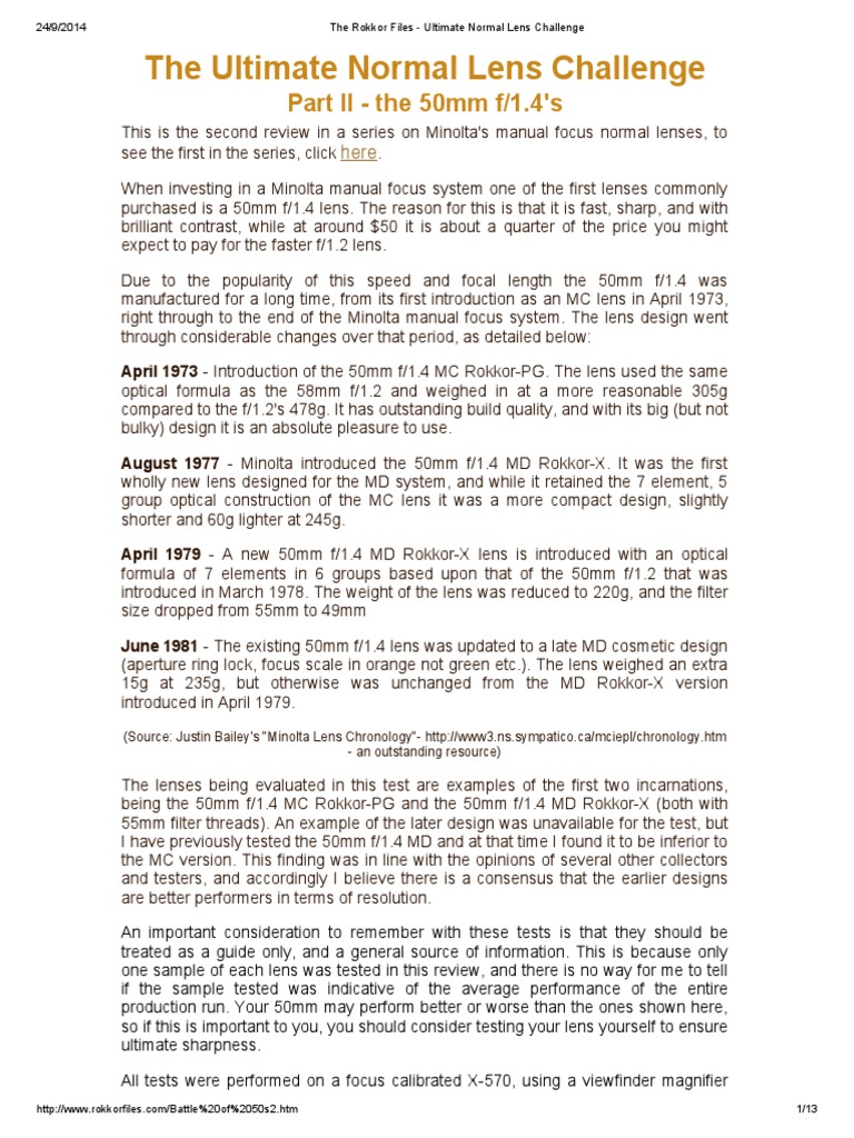 The Rokkor Files - Ultimate Normal Lens Challenge PDF | PDF | Camera ...