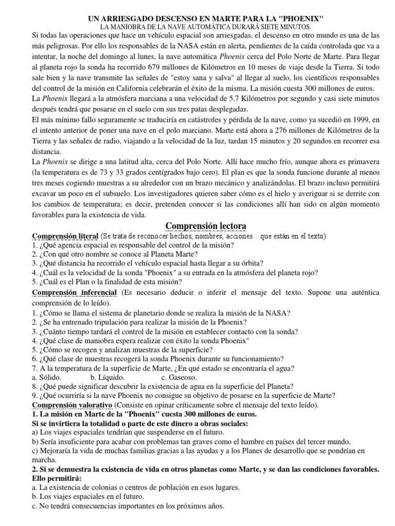 Lectura. Marte | PDF | Marte | Astronave