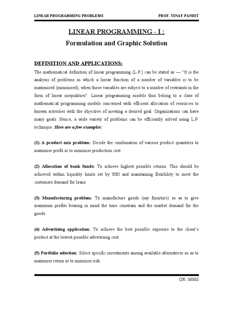 Lpp Theory Pdf Linear Programming Mathematical Optimization