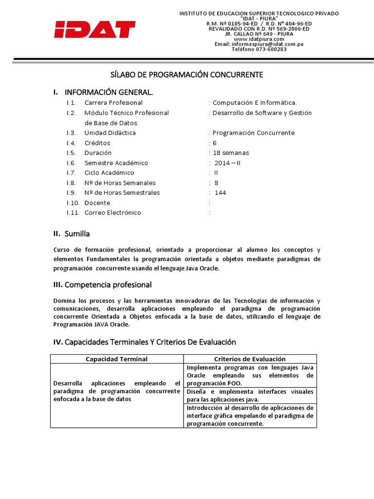 SiLABO DE PROGRAMACIoN CONCURRENTE PDF | PDF | Java (lenguaje de ... SiLABO DE PROGRAMACIoN CONCURRENTE PDF | PDF | Java (lenguaje de ...