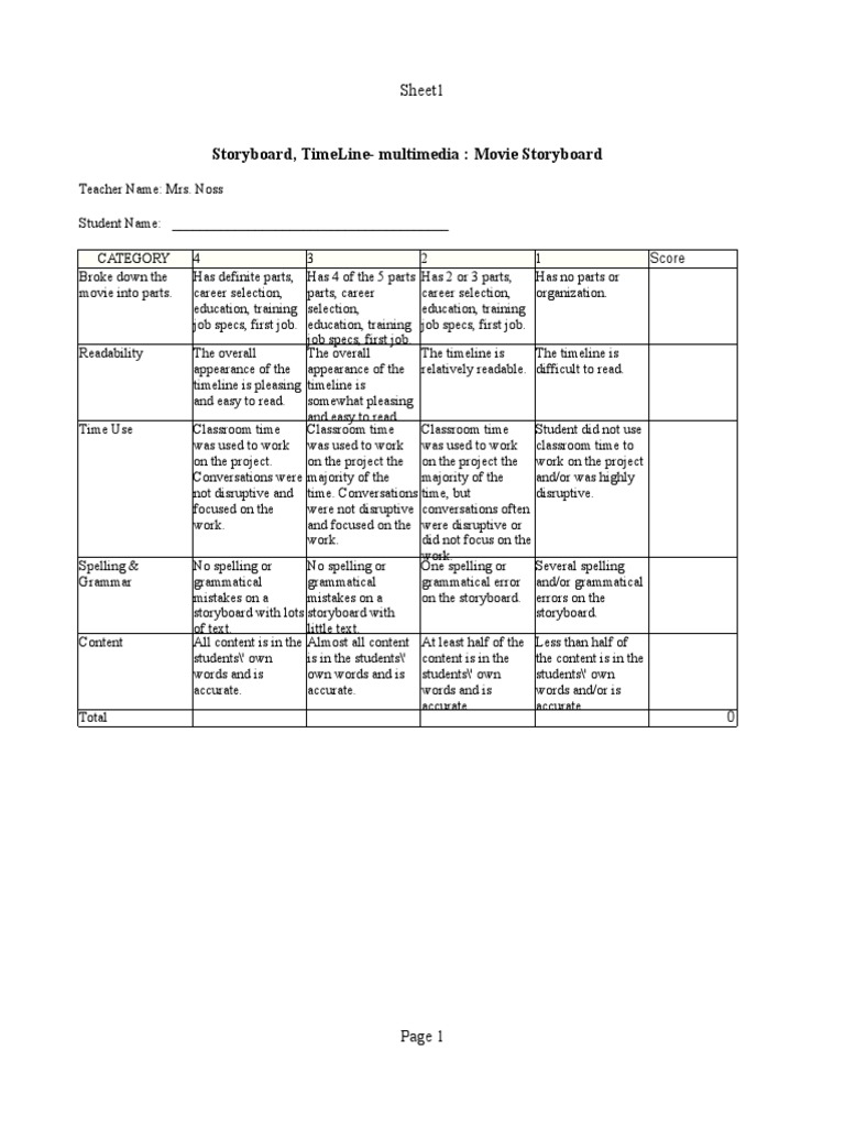 Movie Storyboard Evaluation Rubric | PDF | Language Arts & Discipline