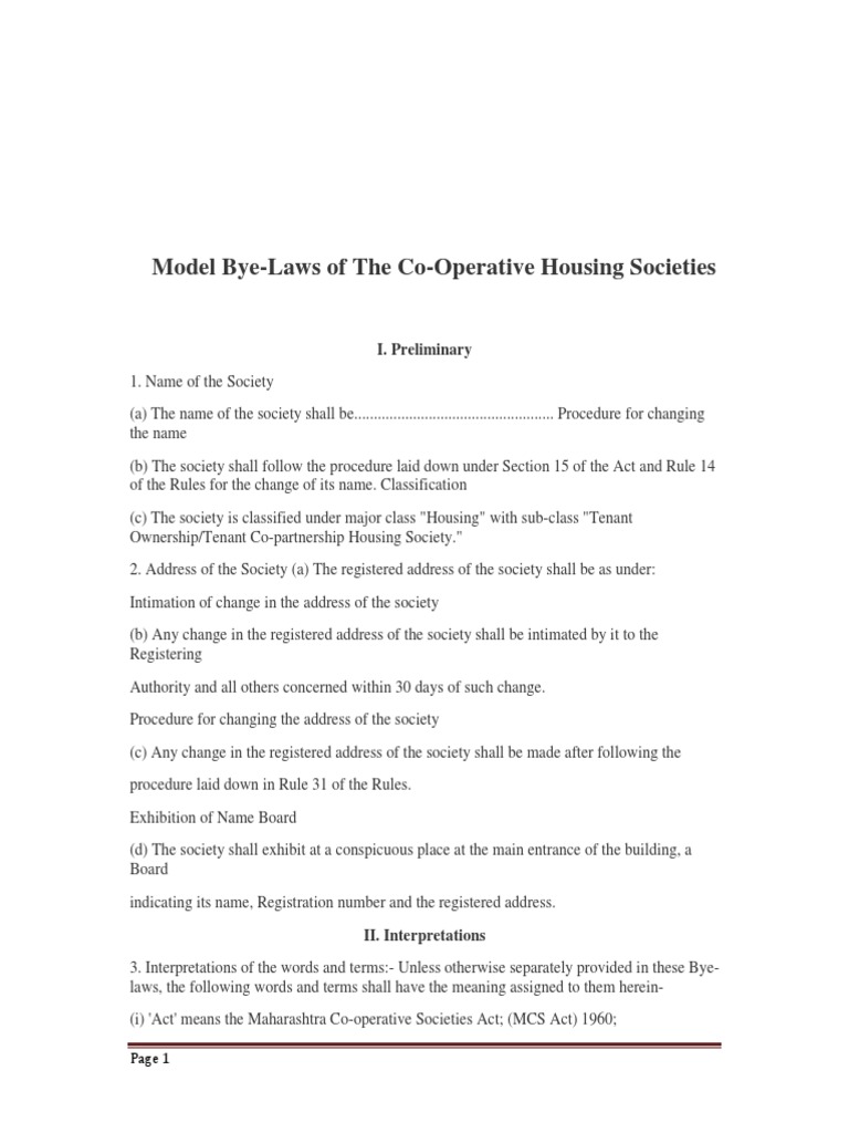 Model Bye-Laws of The Co - Operative Housing Societies | PDF | By Law ...