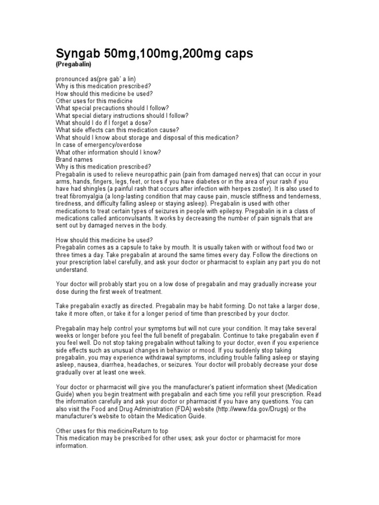 Syngab | PDF | Pharmaceutical Drug | Clinical Medicine
