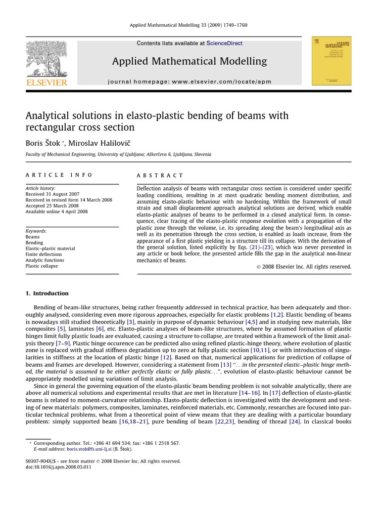 Analytical Solutions in Elasto-Plastic Bending of Beams With PDF | PDF | Bending | Plasticity ...