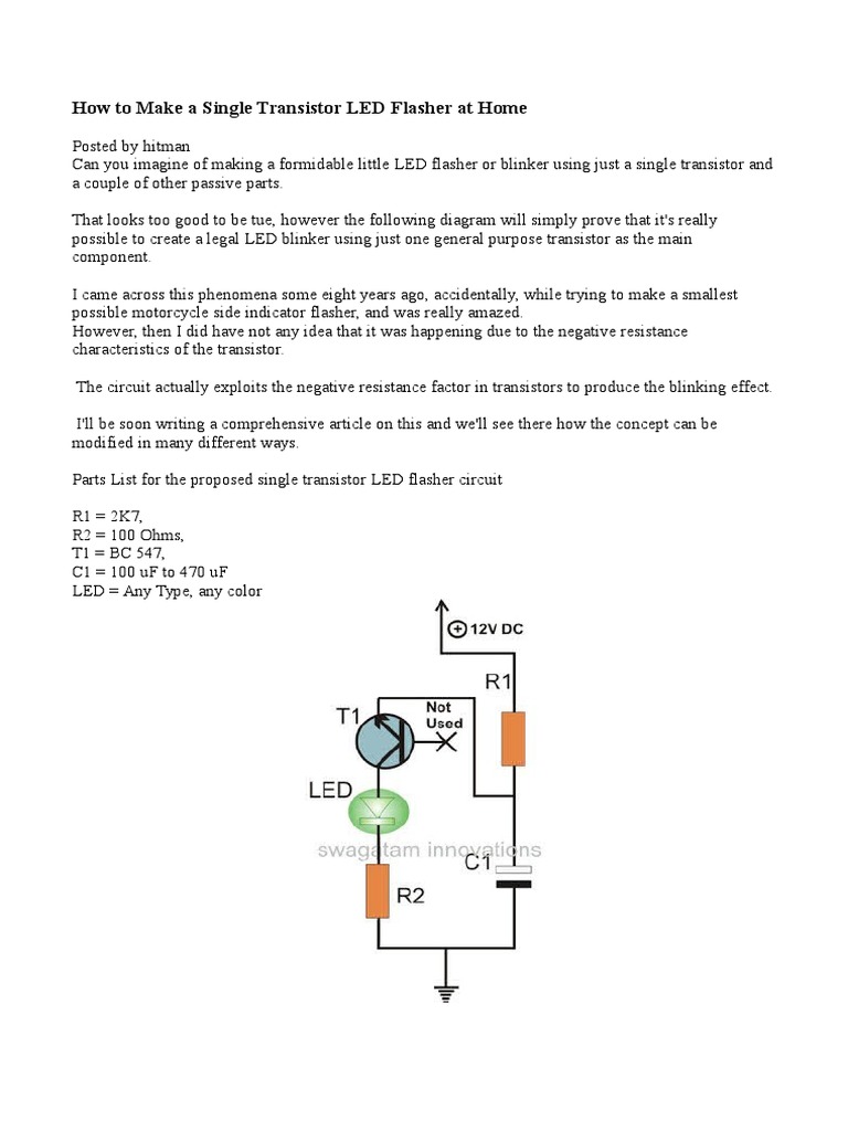 Single Transistor LED Flasher | PDF | Transistor | Resistor
