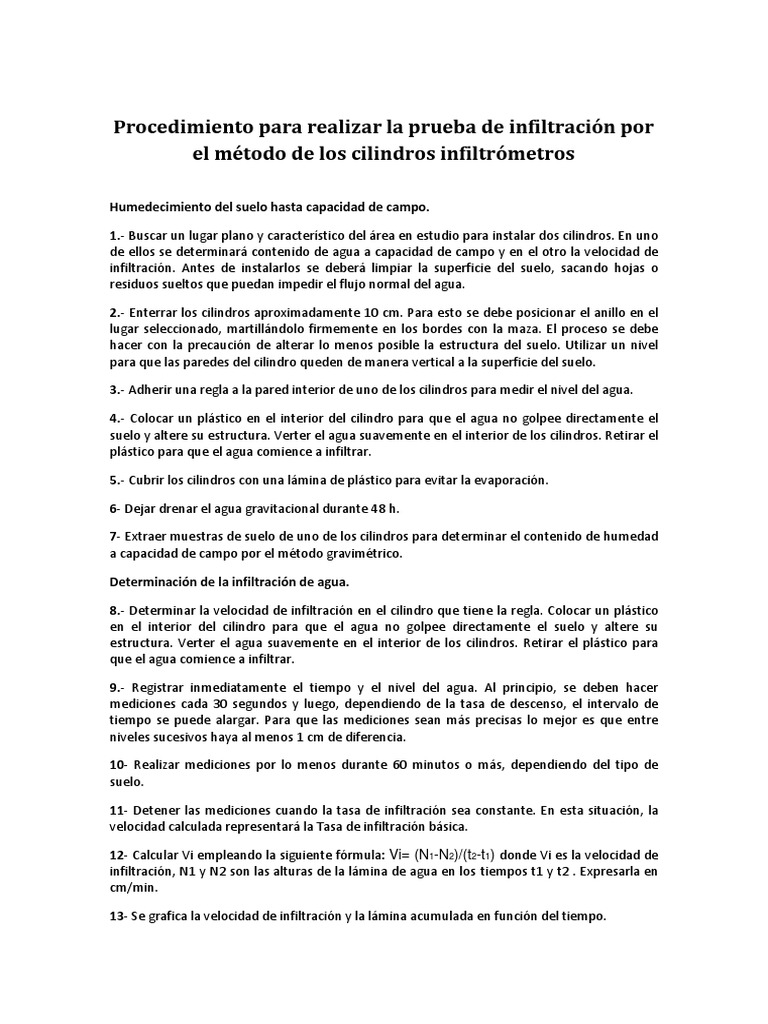 Procedimiento para Realizar La Prueba de Infiltración Por El Método de ...