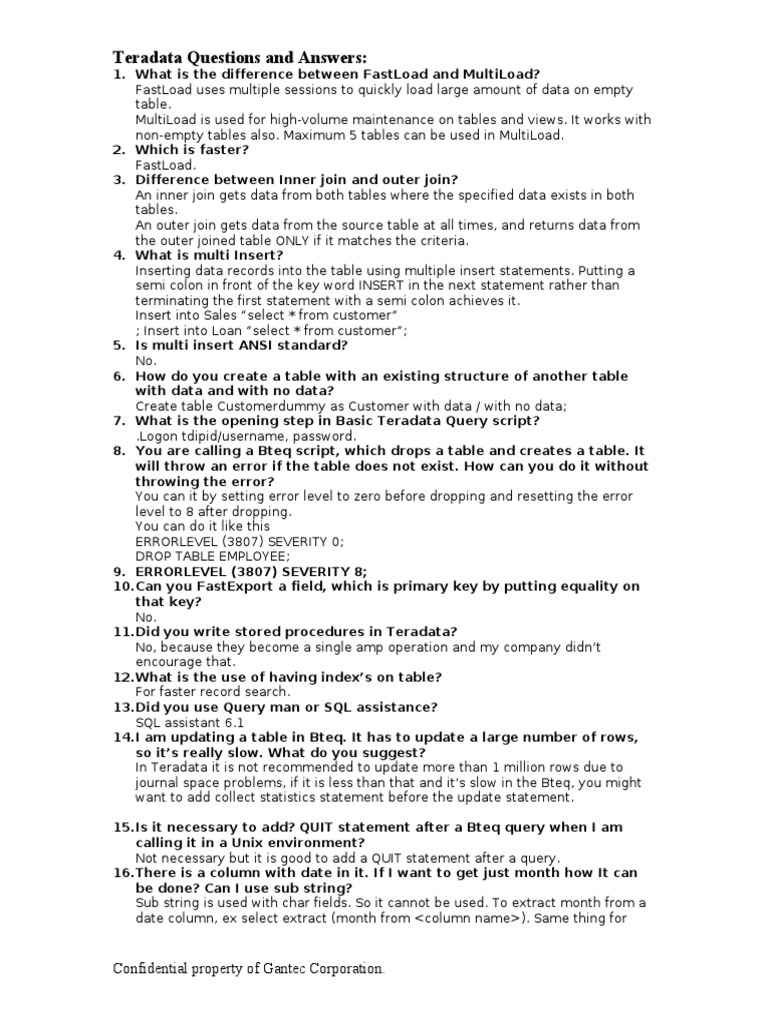 Teradata Interview Questions | PDF | Data Warehouse | Databases