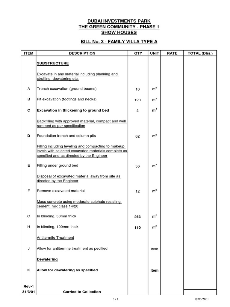 Construction Bill of Quantity | PDF | Duct (Flow) | Architectural Design