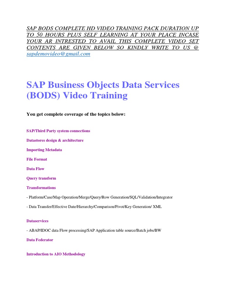 Sap Bods Training Video Tutorial | PDF