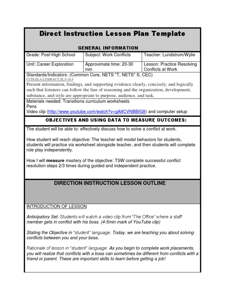 Conflict Resolution in the Workplace | PDF | Lesson Plan | Teachers