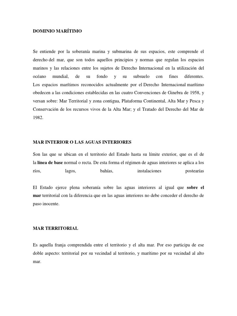 Dominio Maritimo, Mar Interior, Mar Territorial y Zona Contigua | PDF ...