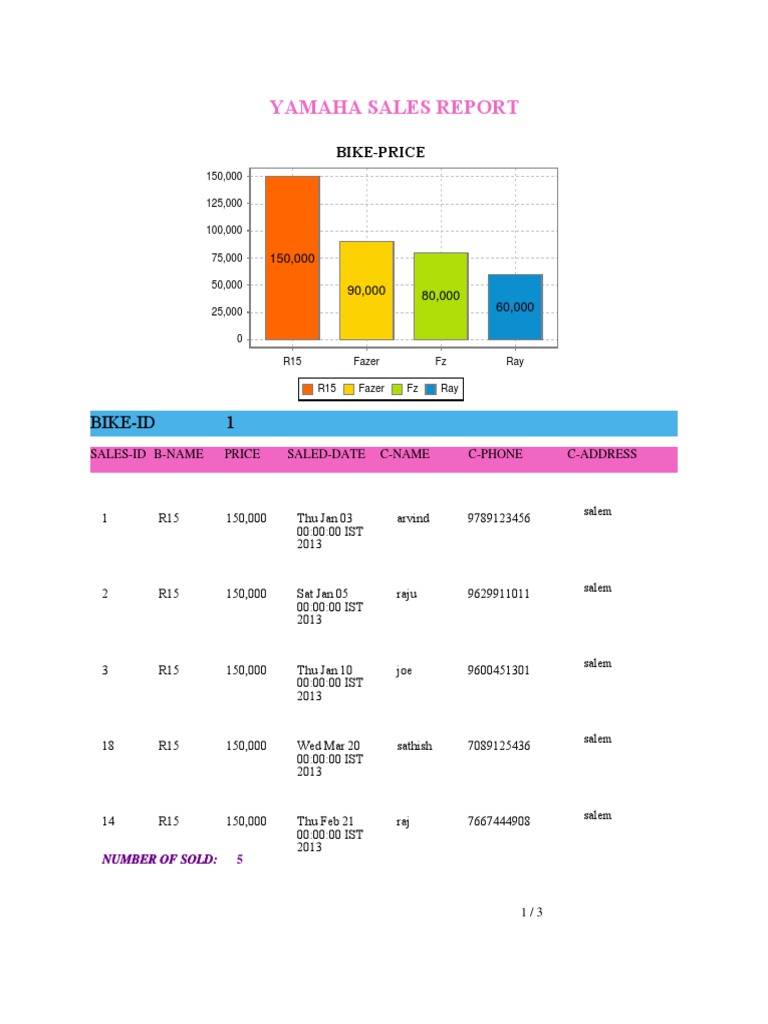 Yamaha Bike Sales Report 2013 | PDF