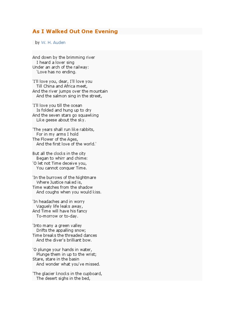 As I Walked Out One Evening. Auden | PDF | Travel | Art