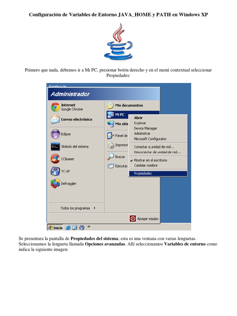 Configuración de Variables de Entorno JAVA PDF | PDF | Ventana ...