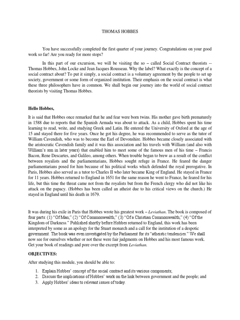 Thomas Hobbes | Social Contract | Natural And Legal Rights