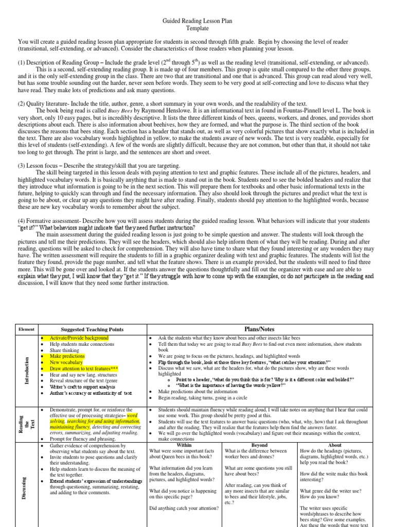 Guided Reading Plan for Busy Bees | PDF | Reading Comprehension | Semiotics