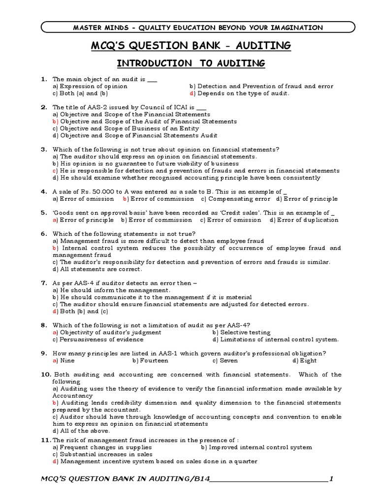 Auditing Mcqs | PDF | Financial Audit | Auditor's Report
