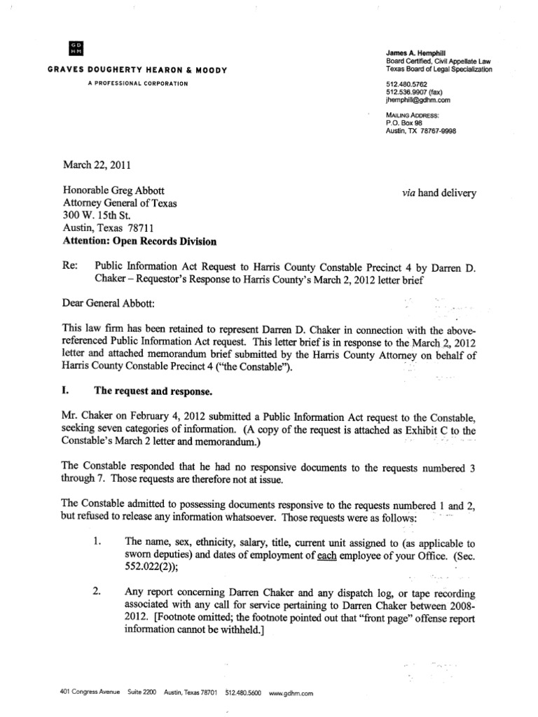 Texas Open Records Act Brief DarrenChaker | PDF