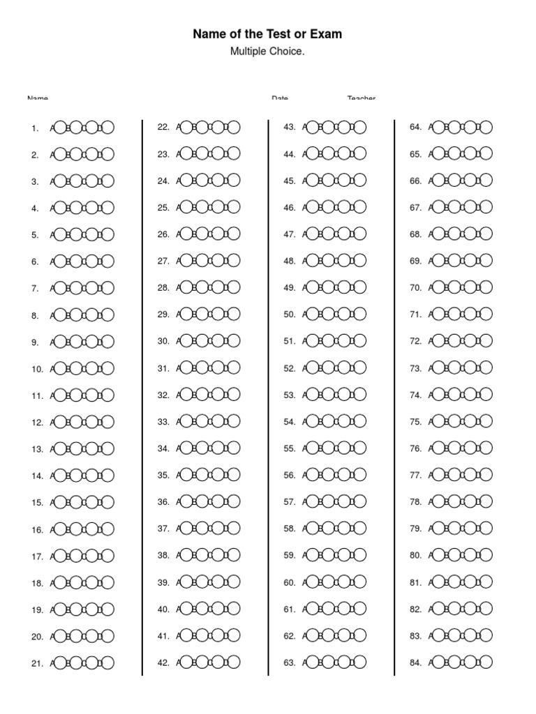 100 Multiple Choice Bubble Sheet | PDF | Test (Assessment) | Pedagogy