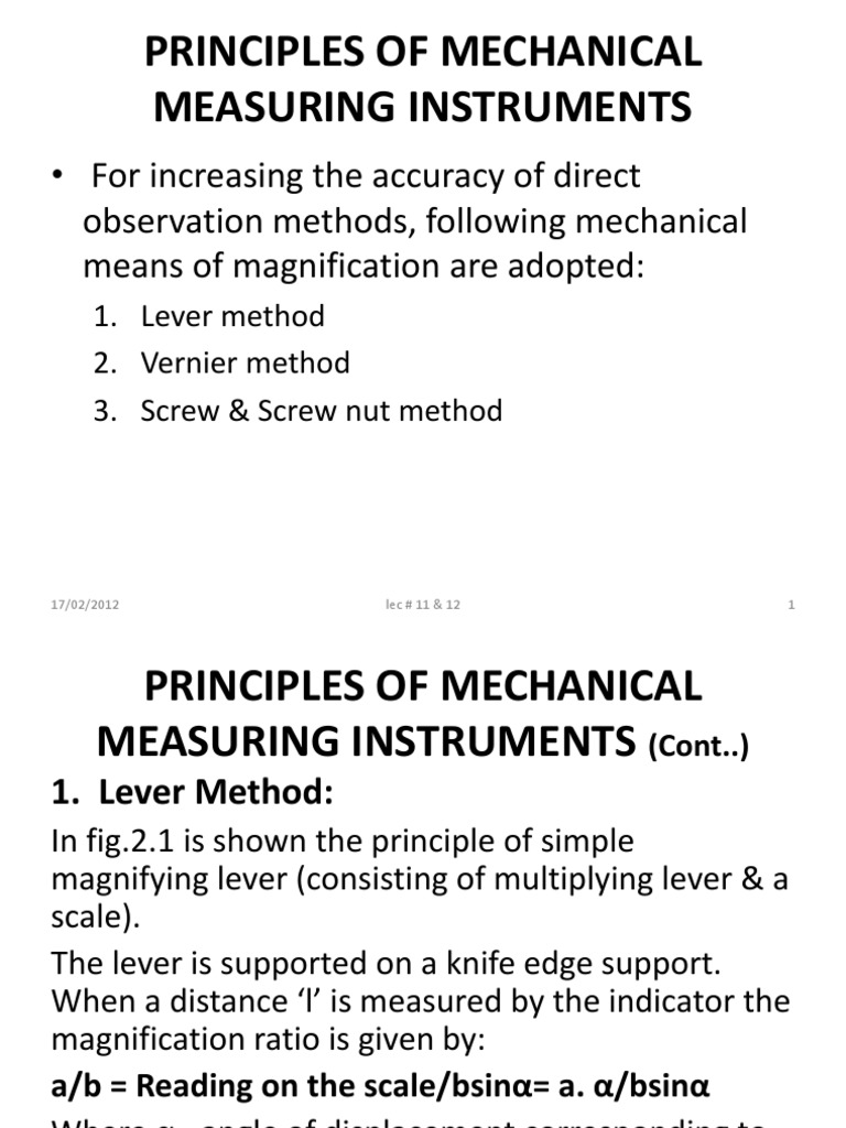Principles of Mechanical Measuring Instruments | PDF | Lever ...