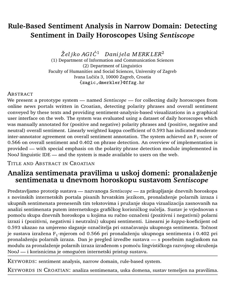 Rule-Based Sentiment Analysis in Narrow Domain: Detecting Sentiment in Daily Horoscopes Using ...