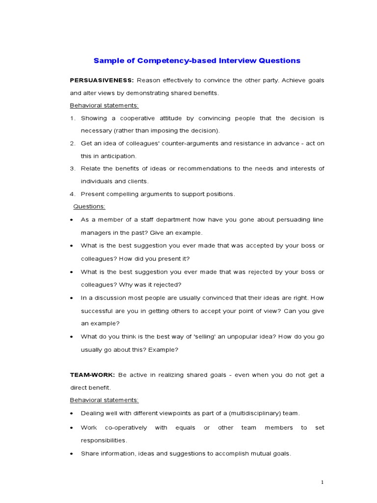 Sample of Competency-Based Interview Questions | PDF | Psychological ...
