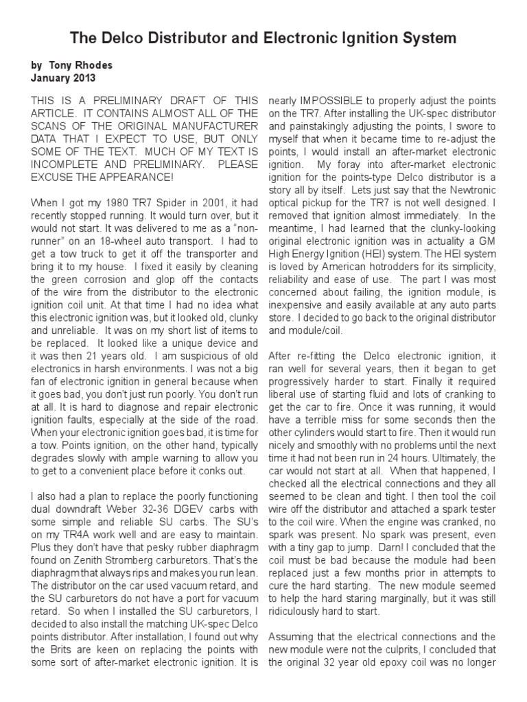 Delco Electronic Ignition | PDF | Distributor | Ignition System