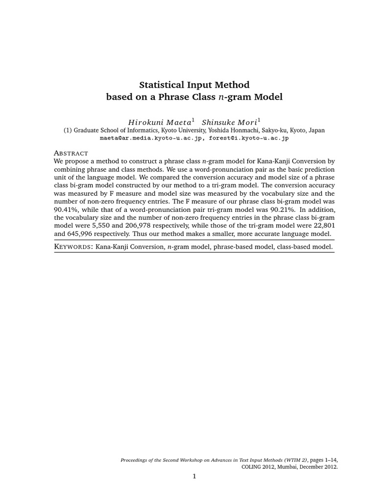 Statistical Input Method Based On A Phrase Class N-Gram Model | PDF | Accuracy And Precision ...