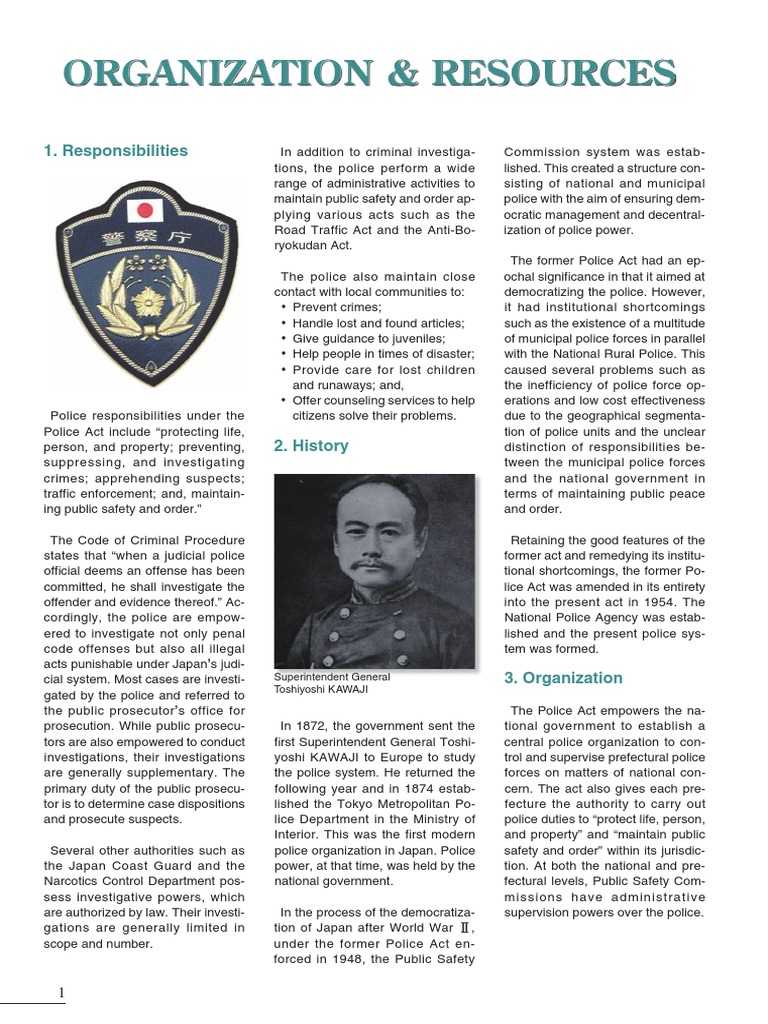 Japan Police Organizational Structure PDF | Police | Commissioner