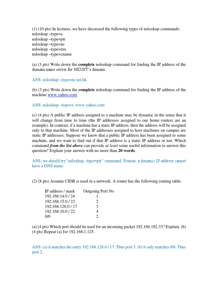 Midterm Solution | PDF | Transmission Control Protocol | Ip Address