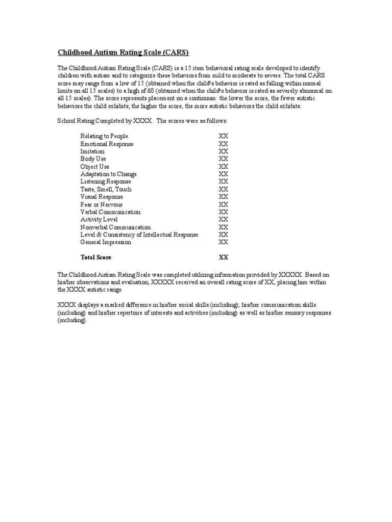 Cars Childhood Autism Rating Scale | PDF | Autism | Autism Spectrum