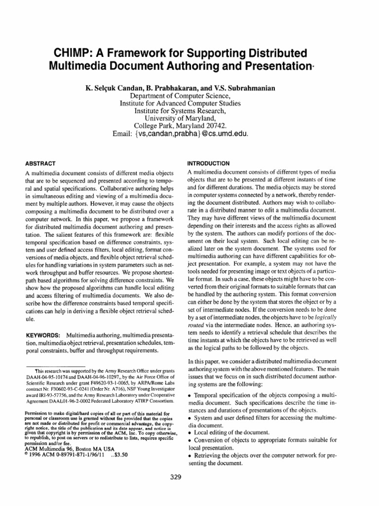 CHIMP: A Framework For Supporting Distributed Multimedia Document Authoring and Presentation ...