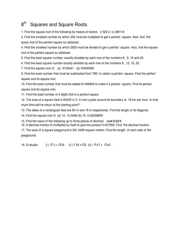 8th Grade Square Roots Practice Problems | PDF