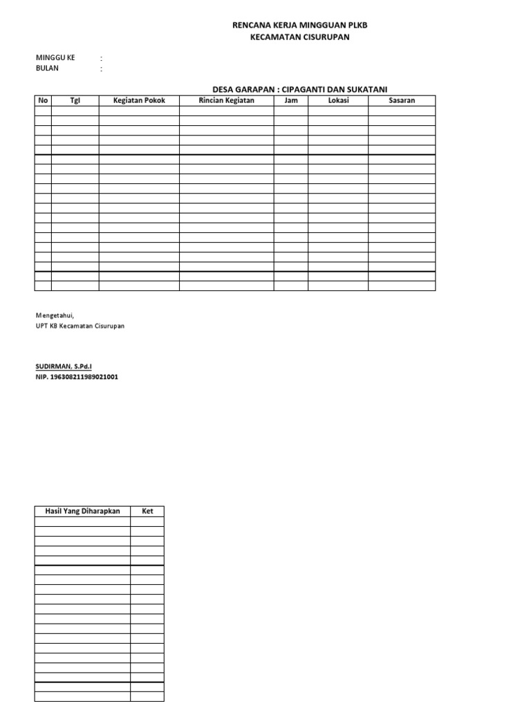 Rencana Kerja Mingguan | PDF