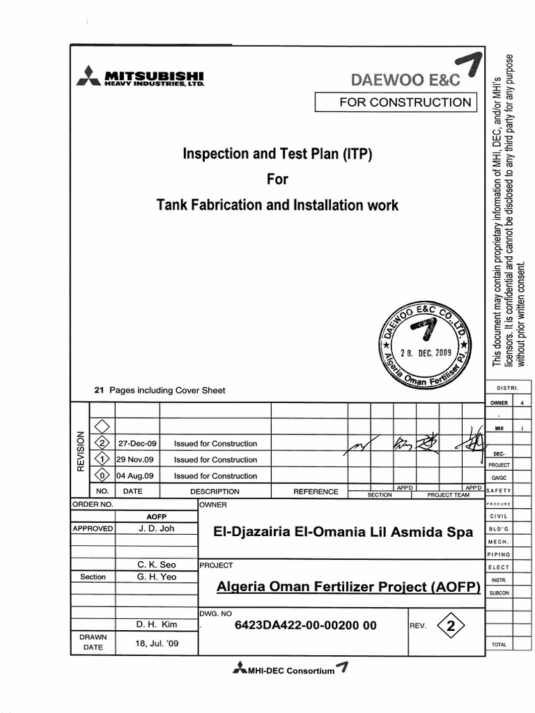 Itp For Tank Fabrication & Installation Work1 - Rev02 | Download Free ...
