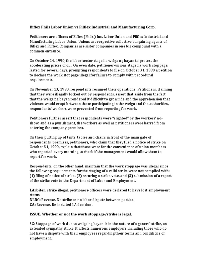 Biflex Phils Labor Union Vs Filflex Industrial | PDF | Law