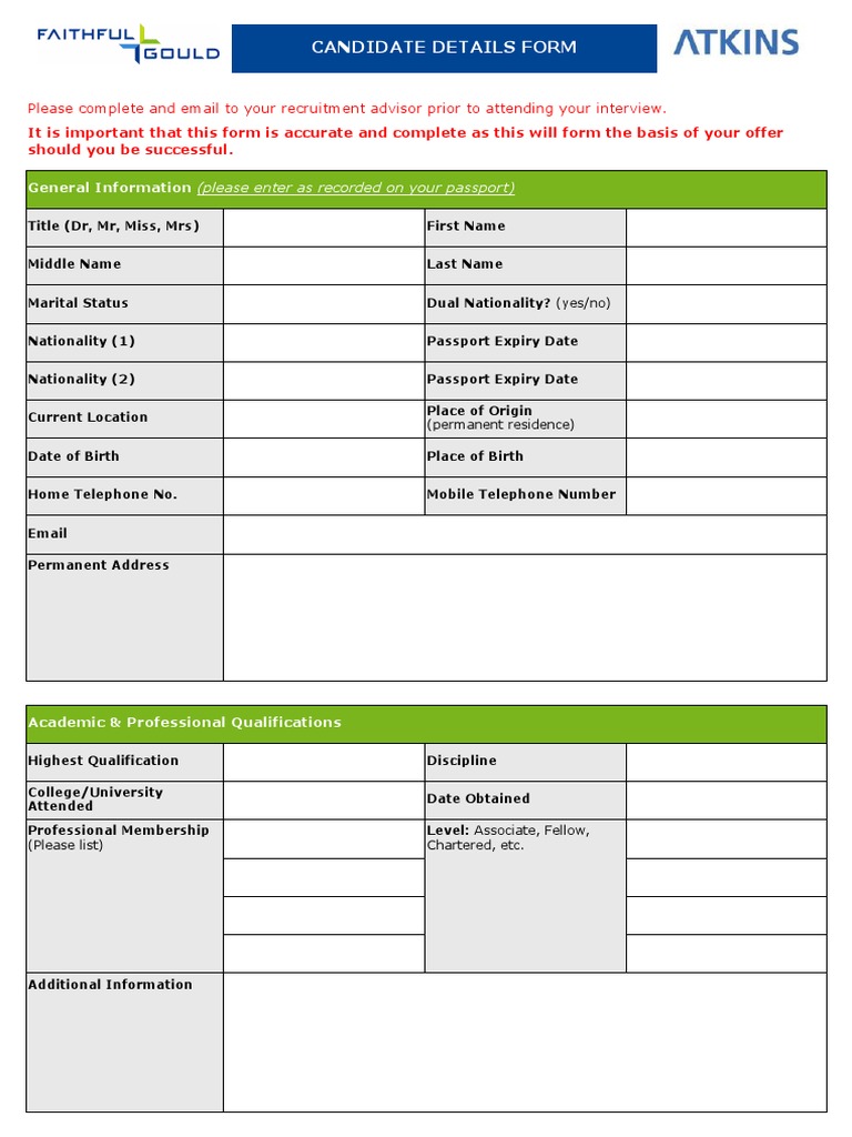 Candidate Details Form: General Information (Please Enter As Recorded ...