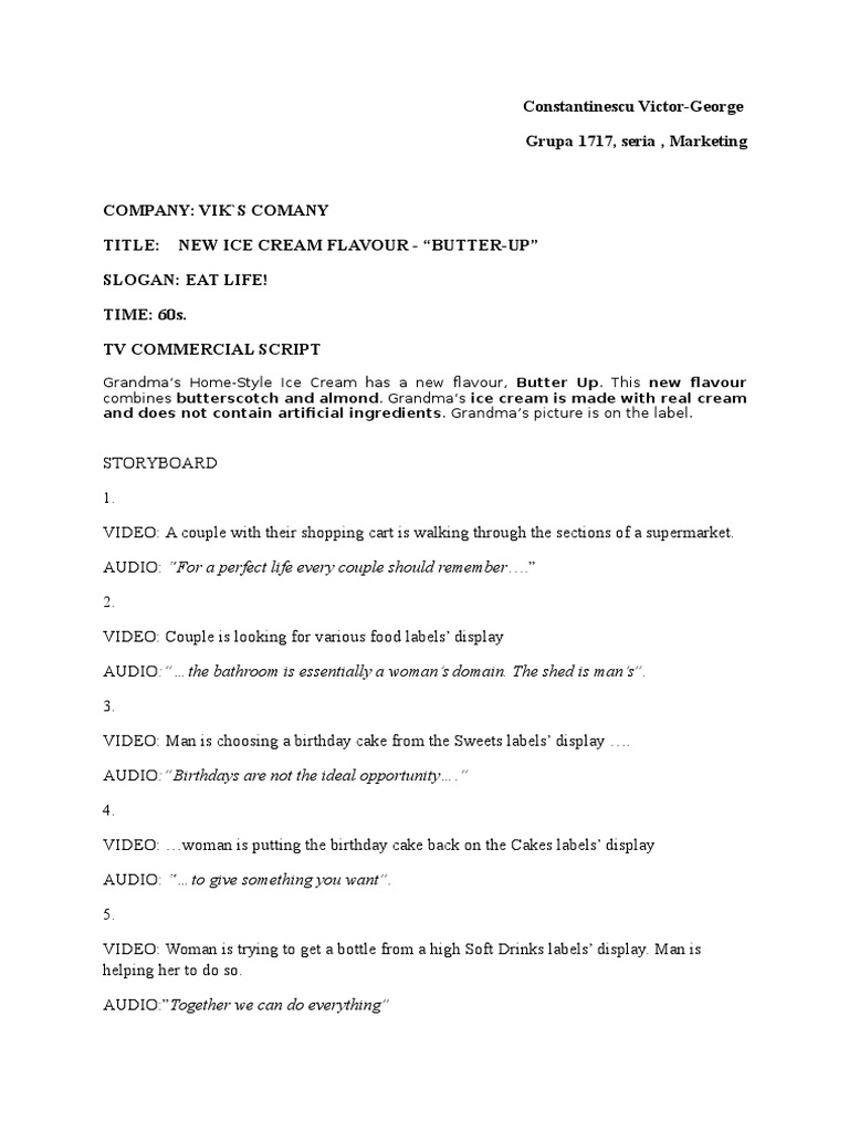 Tv Commercial Script
