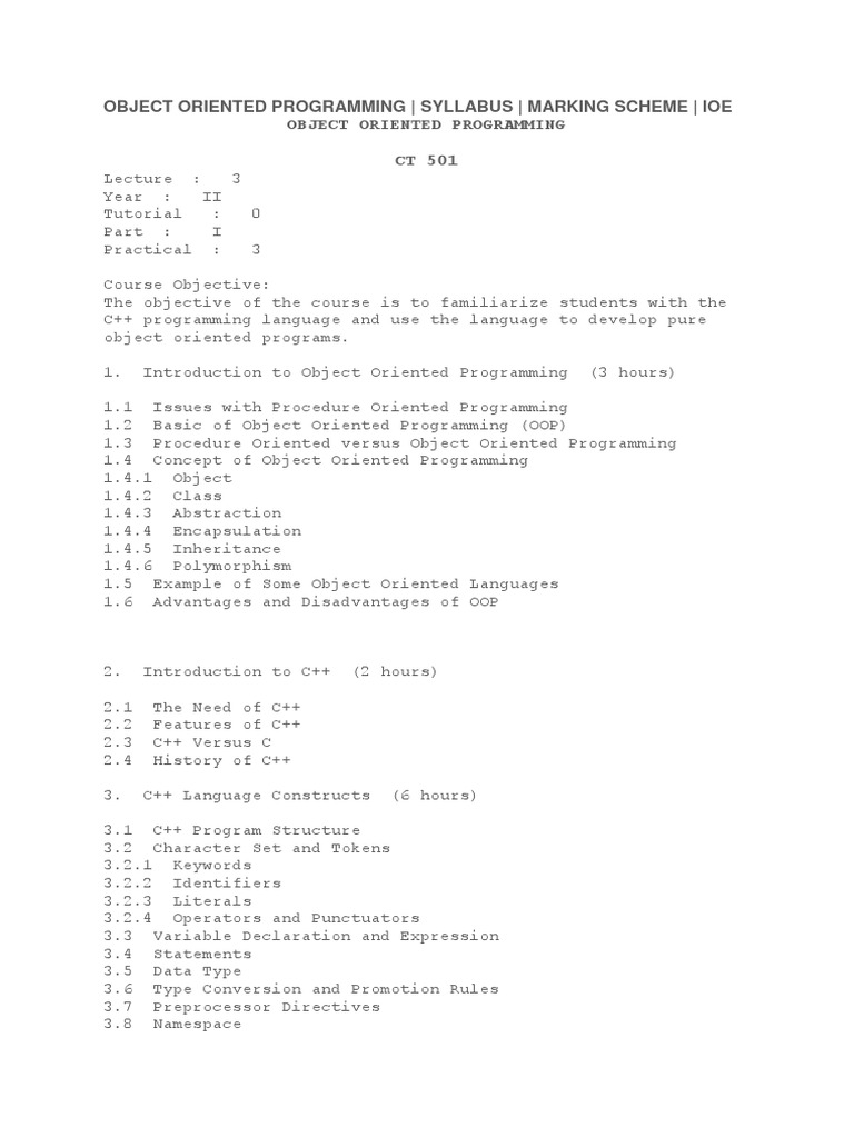 C Syllabus C Class Computer Programming