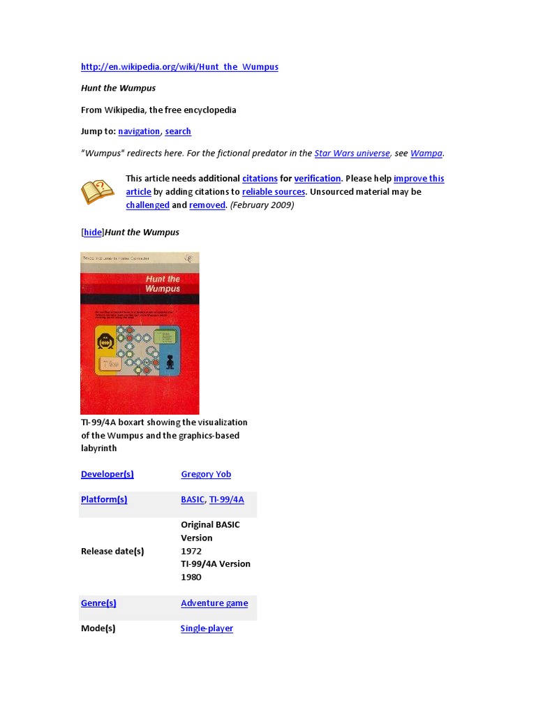 Hunt The Wumpus | PDF | Computing | Video Games