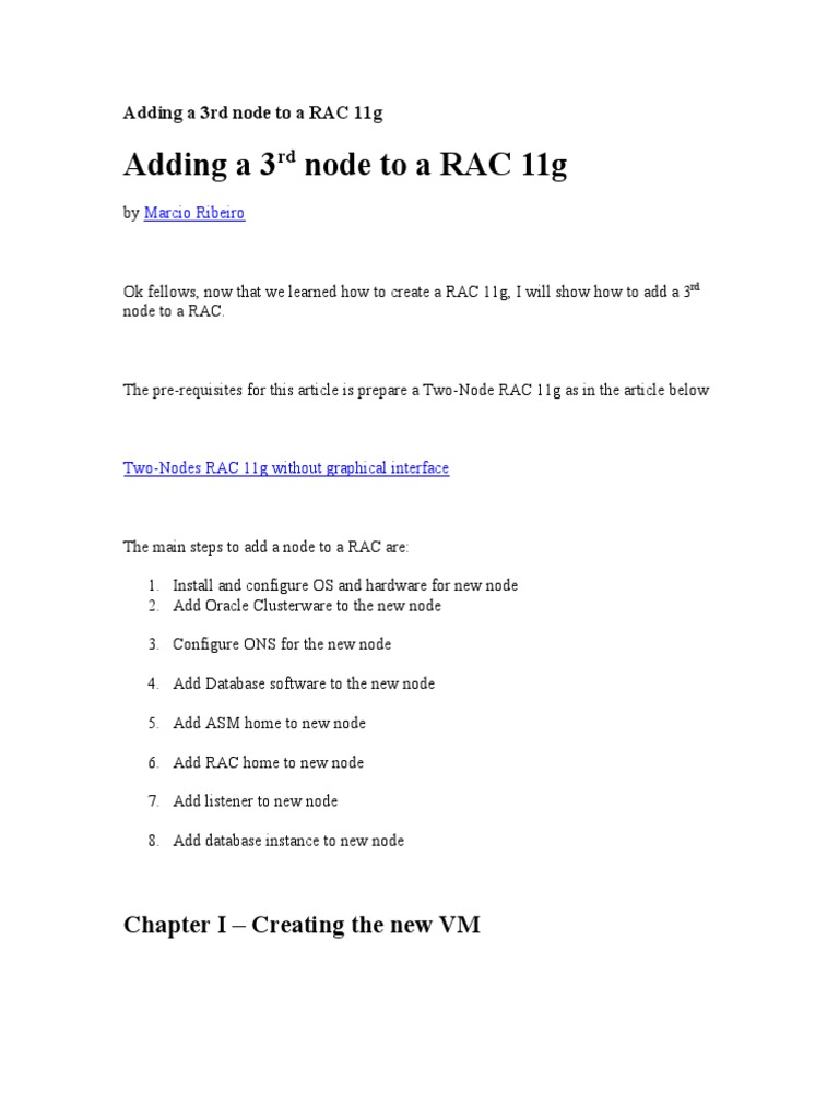 Adding A 3 Node To A RAC 11g: Chapter I - Creating The New VM | PDF ... Adding A 3 Node To A RAC 11g: Chapter I - Creating The New VM | PDF ...